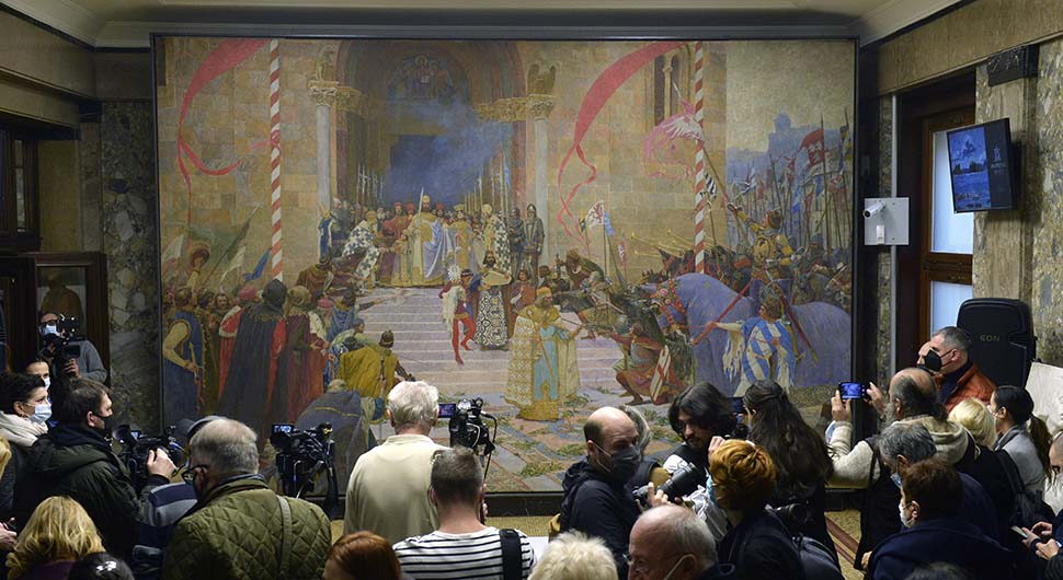 Predstavljena restaurisana slika Paje Jovanovića "Krunisanje cara Dušana"